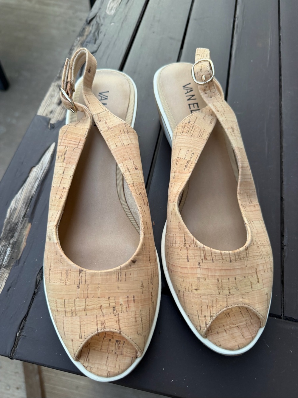 Vaneli | Shoes | Vaneli Cork Peeptoe Slingback Sandals In Natural Tan ...
